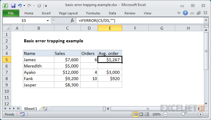 Basic Error Trapping Example Excel Formula Exceljet